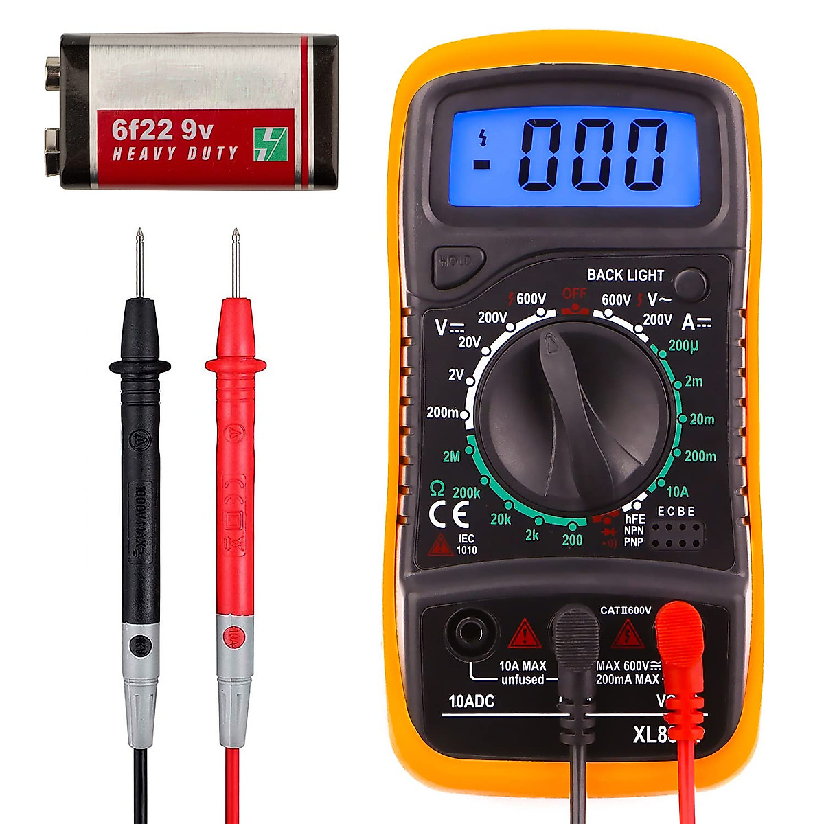 XL830L Pocket Digital Multimeter 2000 Counts Voltage Tester Home Measuring Tools Multi-Tester Test AC/DC Current, Resistance, Continuity, Frequency Backlight LCD Display with Battery