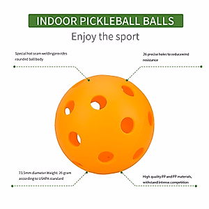 CAMSOON Indoor 26 Hole Indoor Orange Pickleball Balls Bright Orange Pickle Balls 6 Pack USAPA Paddle Ball Regulation Size A Great Addition for a Pickleball Set (Orange-6Pack)