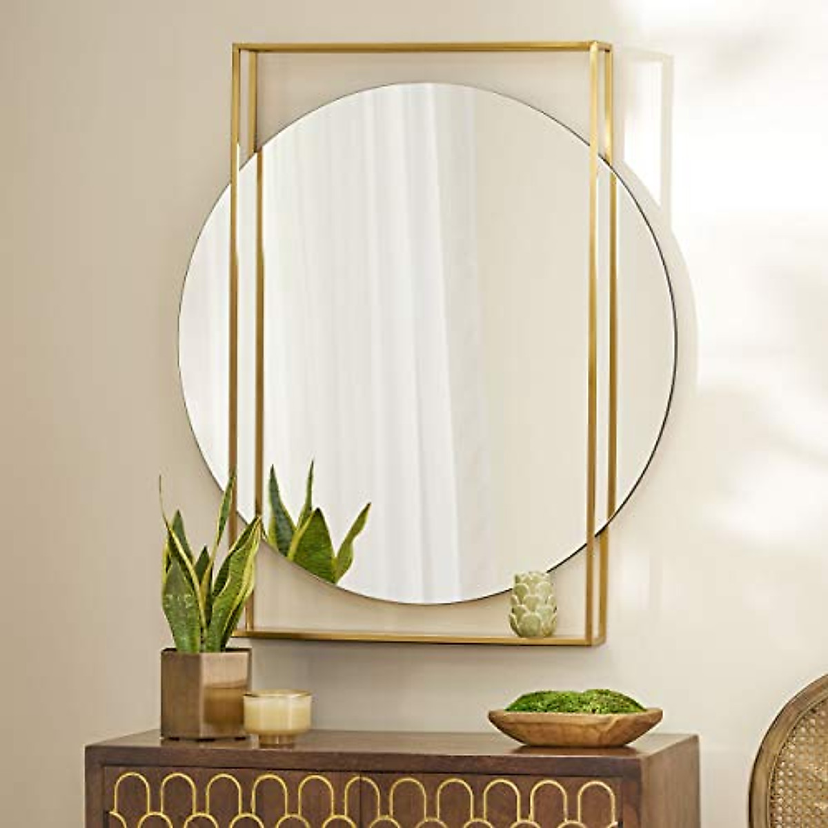Christopher Knight Home Olina Modern Round Framed Wall Mirror, Brushed Brass