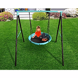 UFO A-Frame Metal Swing Set for 1 or 2 Children, Kids & Toddlers