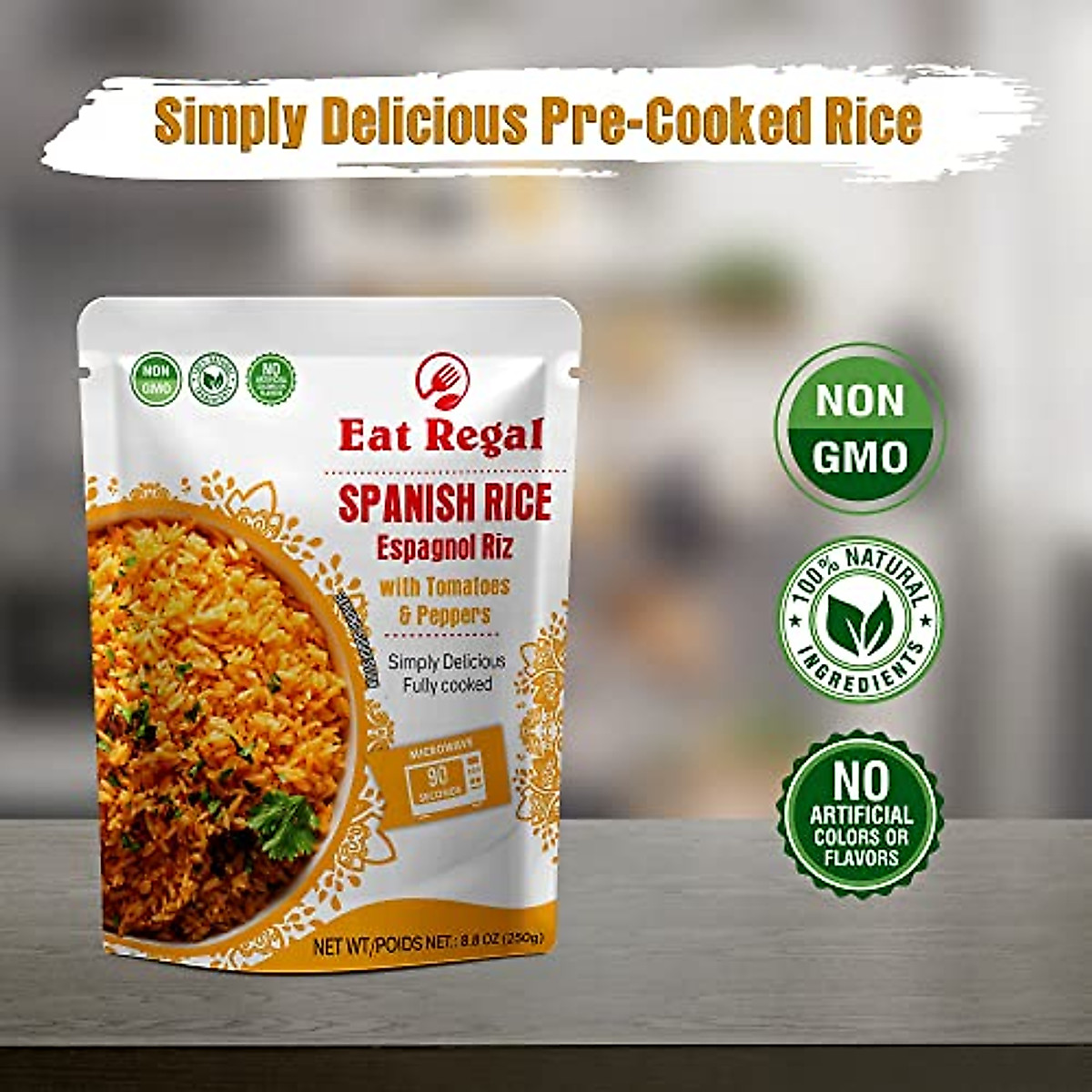 Eat Regal Spanish Style Rice In Hood & Tray, Ready To Eat in 90 Seconds, Microwavable in just 90 Seconds, Nutritious & Delicious 8.8 Ounce (Pack of 8)