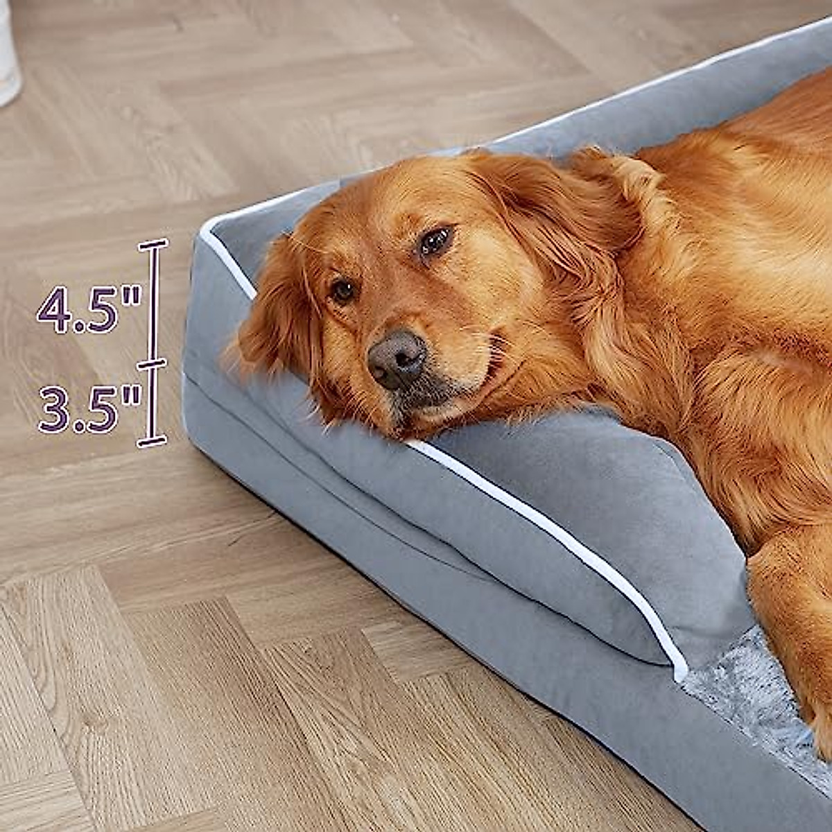 Casa Paw Orthopedic Dog Beds for Large Dogs, Waterproof Dog Beds Large, Memory Foam Dog Couch Bed, Comfy Bolster Pet Bed with Removable Washable Cover, Nonskid Bottom (Large, Grey)