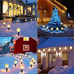 Christmas Snowflake Pathway Lights Outdoor, 14.3ft Plug in Walkway Lights Stake, Landscape Path Lights String for Christmas Lawn Garden Yard Decor, Hangable, Connectable, IP67 Waterproof, Warm White