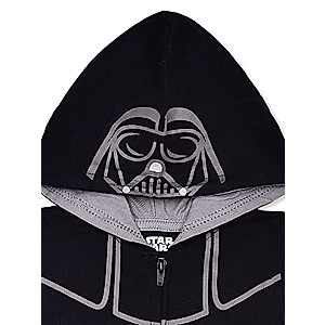 STAR WARS Baby Boys Darth Vader or Grogu Hooded Zip Up Long Sleeve Romper for Newborn and Infant – Black or Yellow