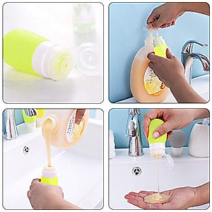 4 pcs Squeeze Salad Dressing Bottles, FineGood 1.3oz and 2 oz. Portable Sauce Containers, Leak Proof Food Storage Condiment Bottles, Comes with 2 pcs Cleaning Brushes - 4 Colors