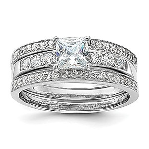 IceCarats 925 Sterling Silver Cubic Zirconia CZ 3-piece Wedding Band Engagement Ring Bridal Jewelry Set