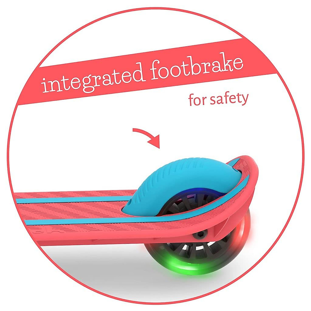 Chillafish Scotti Glow 3-Wheel Lean-to-Steer Scooter with Light-up Wheels, twintip Antislip Deck and Integrated Brake, Adjustable Height Handlebars, Comfy handgrips, for All Ages 3 and up, Red