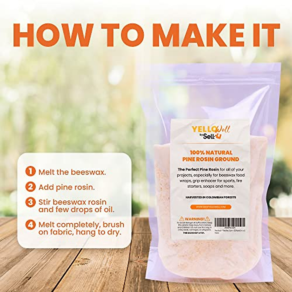 Pine Rosin 1 Lb - 100% Natural - Tree Resin for Beeswax Cloth Food Wraps - Natural Grade Pine Resin Hand Grip Enhancer - Baseball, Rodeo, Ballet, Tennis, Softball, Gym - (16 Onz)