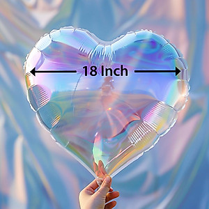 dua abang 9 PCS Heart Shaped Transparent Iridescent Balloons | Iridescent Party Decorations | Disco Party Supplies | 9 Heart Themed Holographic Decor Iridescent Balloons | Ribbon & Straw included