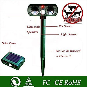 kaforto Ultrasonic Solar Animal Repeller, Ultrasonic Pest Repeller with Motion Sensor, Outdoor Squirrel Snake Raccoon Deer Mouse Repellent for Yard & Farm & Garden & Lawn (14.7inch-009)