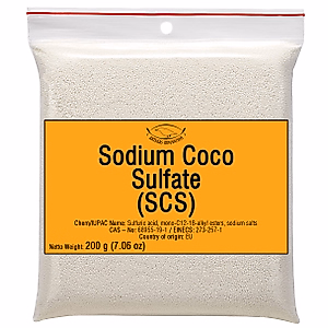 Artekas Innovation - Sodium Coco SULFATE (SCS) - Fine Granules - Anionic, Foaming Surfactant - for Homemade Solid Shampoo Bars, Soap, Foamy, Bubbly Products, Hair, Body - 200 g | 7.06 Oz