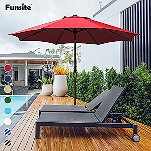 Funsite 9ft Patio Umbrella, UV Protect Pool Umbrella with Heavy Duty Pole, Ventilate Design Outdoor Umbrella with Push Botton Tilt & Crank Ideal for Garden, Lawn, Deck, Backyard&Pool, Red