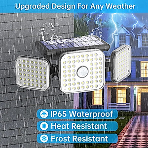 Solar Lights Outdoor, 132 LED 1500LM Solar Security Flood Lights with Remote Control, Wireless Motion Sensor Lights 3 Heads 270° Wide Angle Illumination IP65 Waterproof Wall Lights (2 Packs)
