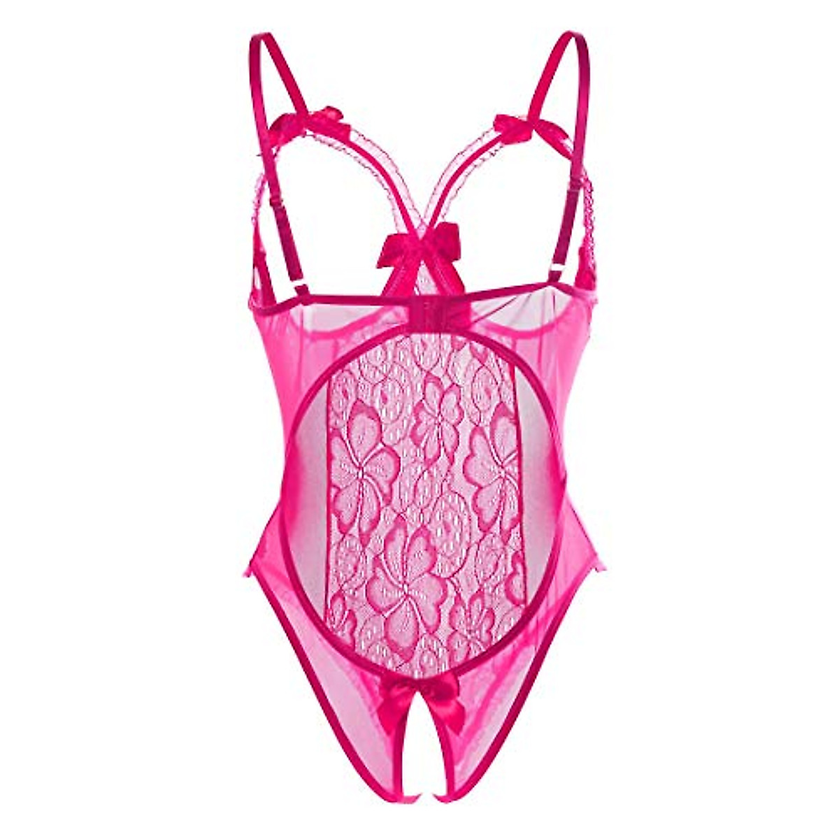 Women Sexy Teddy Lingerie One Piece Lace Babydoll Bodysuit Nightie Plus Size S-3XL (Medium, Rose Red)