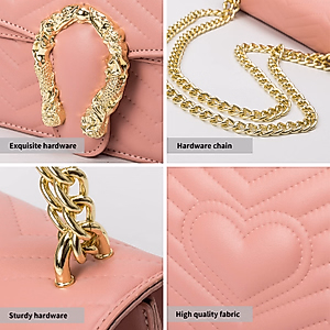 TAGDOT Fashion Metal Chain Shoulder Crossbody Bags for Women Handbag Purses Vegan Leather Clutches (Pink)