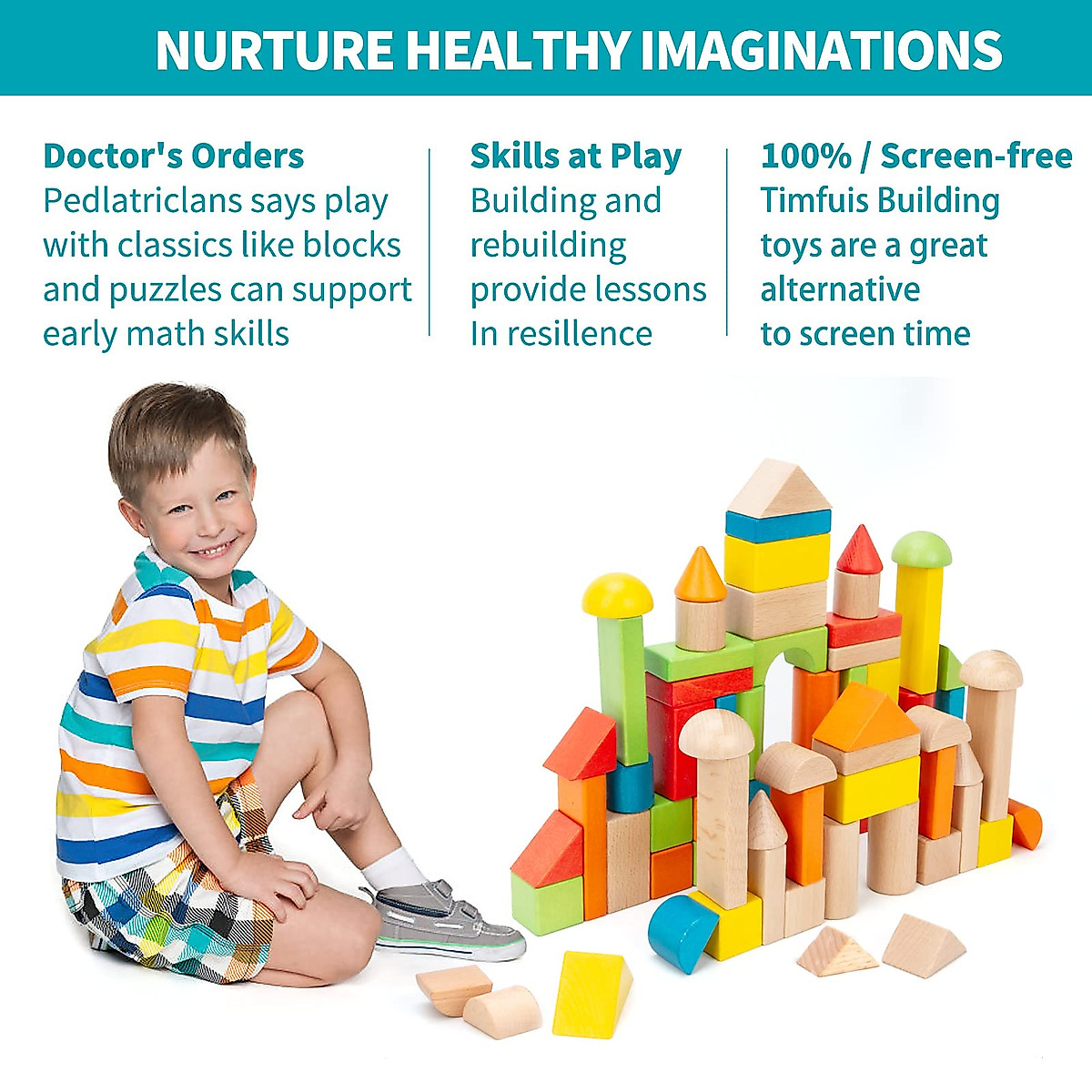 Wooden Building Blocks Set - Stacker Stacking Preschool Learning Educational Toys with Carrying Bag, Toddler Toys for 3+ Year Old Boy and Girl Gifts (80 Pcs)