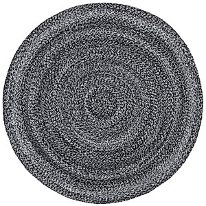 SAFAVIEH Cape Cod Collection Area Rug - 4' Round, Charcoal, Handmade Braided, Ideal for High Traffic Areas in Living Room, Bedroom (CAP224H)