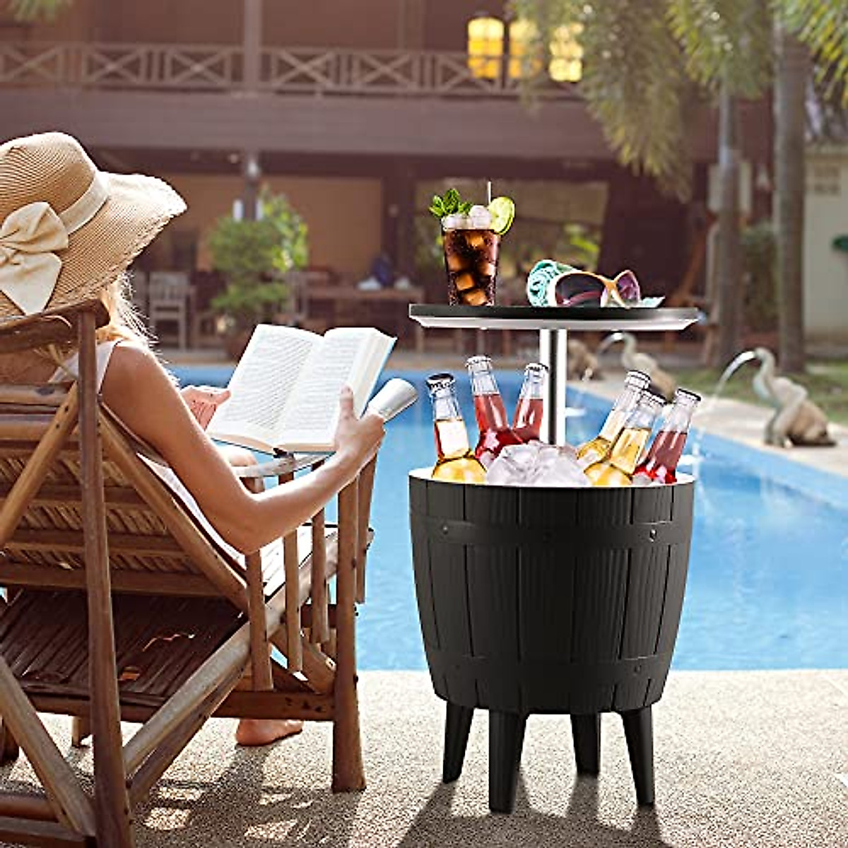 YITAHOME Cooler Table Outdoor,3-in-1 Height Adjustable Cooler Side Table,9.8 Gallon Patio Cooler with Drainage Plug for Deck Pool Party