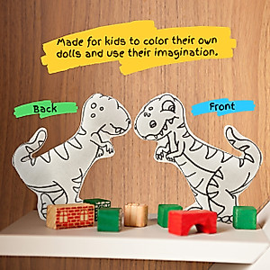 Kiboo Kids Dinosaur Toys for Coloring - T-Rex and Triceratops, Cotton Canvas, Washable Markers Included, Sustainable Toys, Educational Arts & Crafts for Parents, Grandparents, Gifts for Preschoolers
