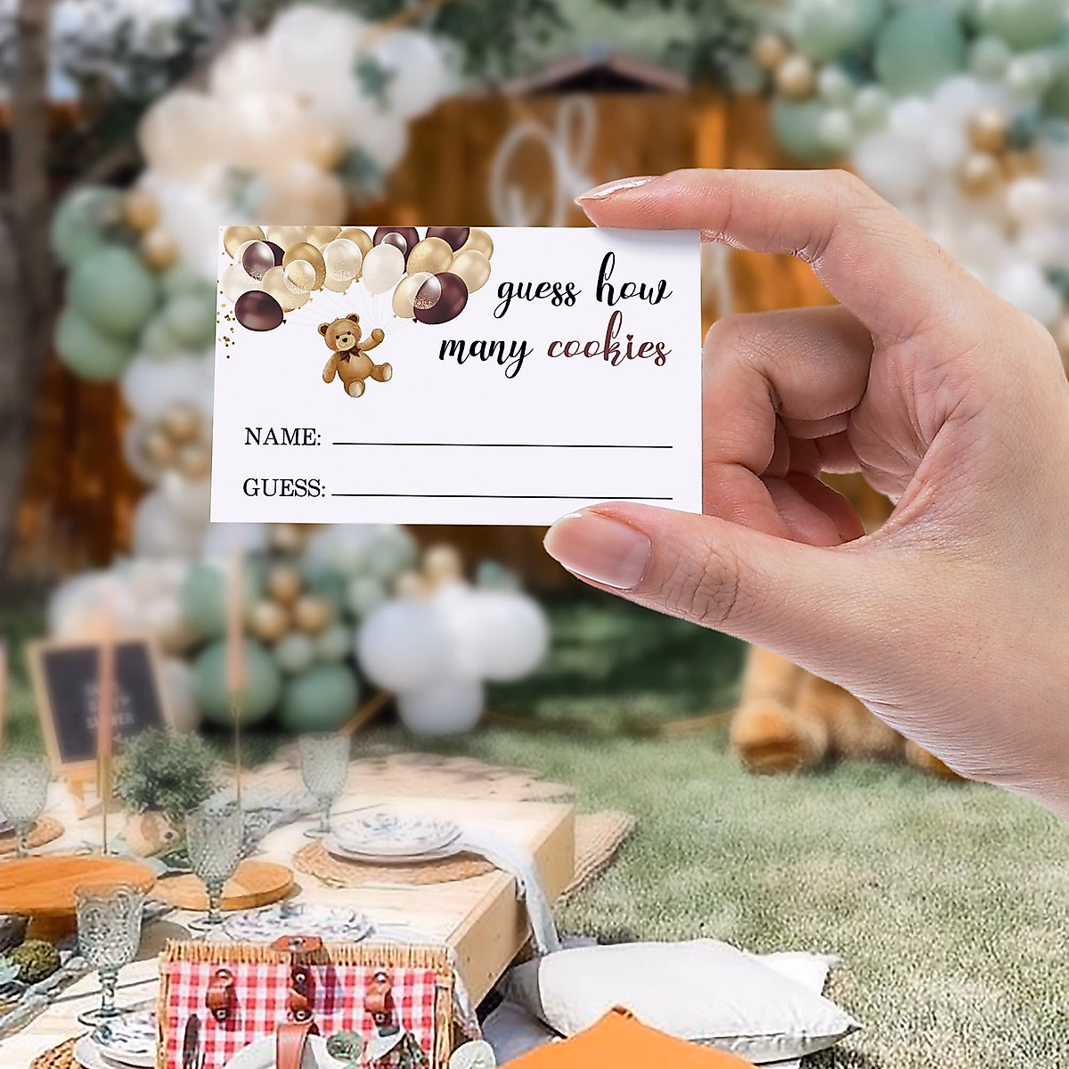 Guess How Many Cookies Are In The Jar, Brown Bear Balloon Shower Gamesr Decorations Set, Neutral Boy and Girl-(1 Sign and 50 Cards)