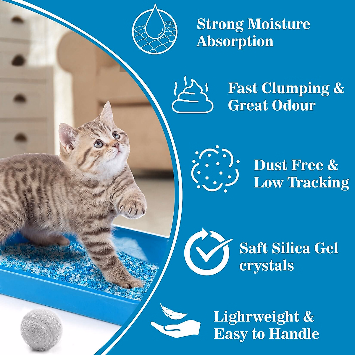 Sukh 14.8 OZ Crystal Cat Litter - Cat Litter Crystals Premium Blue White Clear Dust-Free Low Tracking,Odor Control Litter Crystals Silica Gel Color Particles Water Absorption Cats Litter Pet Supplies