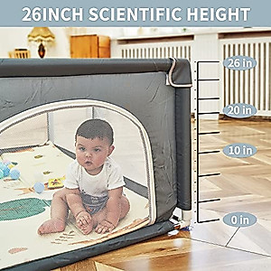 Baby Playpen,71"x59" Extra Large Baby Playard, Playpen for Babies with Gate, Indoor & Outdoor Kid Activity Center with Anti-Slip Base, Sturdy Safety Playpen with Soft Mesh, Playpen for Toddlers(Gray)