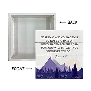 Christian Sign, Scripture Decor, Wooden Box Sign Desk Decor, Decorative Plaques and Signs, Office Table Decor, Encouragement Spiritual Gifts for Women Men, Be Strong and Courageous Sign - Joshua 1:9