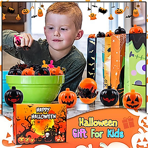 144 pcs Halloween Party Favors for Kids 24 Pack Prefilled Halloween Pumpkin with Halloween Toys, Halloween Treats for Kids, Halloween Goodie Bag Stuffers,Halloween Classroom Prizes