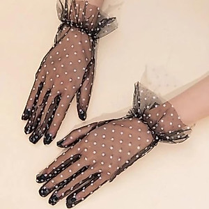 Latious Black Polka Dot Gloves Ladies Elegant Short Glove Tea Party Gloves Prom Party Glove Costume Gloves Accessories for Women and Brides (Black and White)