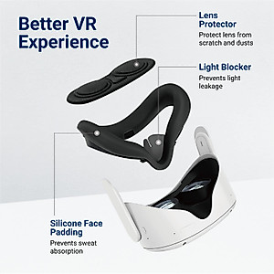 TNP VR Face Cover and Lens Protector Compatible with Oculus Quest 2 - Oculus Quest 2 Silicone Face Cover with Nose Light Blocker and Proof Lens - Sweat Guard Silicone Cover for Oculus Quest 2