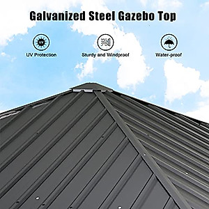 10' x 10' Hardtop Gazebo, Heavy-Duty Hardtop Non-Rust Aluminum Permanent Pergola Shelter Tent with Galvanized Steel Canopy Roof, Mosquito Netting and Privacy Curtain (Gray)