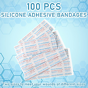 100 Pcs Silicone Adhesive Bandages Bulk Sensitive Skin Bandages Painless Removal Silicone Bandages for Sensitive Fragile Skin Elderly Painless Removal Delicate Sensitive Skin