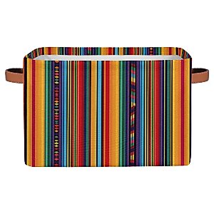 Tablerazzi Cinco De Mayo Large Fabric Storage Basket for Shelves Organizing, Rectangular Closet Organizer with Handles, Mexican Colorful Stripes Decorative Foldable Closet Storage Basket