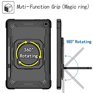 zukof Case for Amazon Fire Max 11 inch Tablet (13th Generation, 2023 Release) Hybrid Shockproof 360 Rotating Multi-Functional Ring Stand Case with Shoulder Straps (Black/Black)