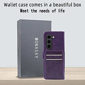 MONASAY Wallet Case Compatible for Galaxy Z Fold 5 5G with S Pen Holder, Flip Folio Leather Cell Phone Cover with RFID Blocking Credit Card Holder, Purple