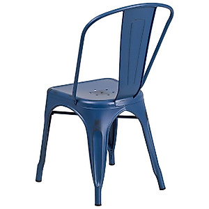 EMMA + OLIVER Commercial Grade Distressed Blue Metal Indoor-Outdoor Stackable Chair