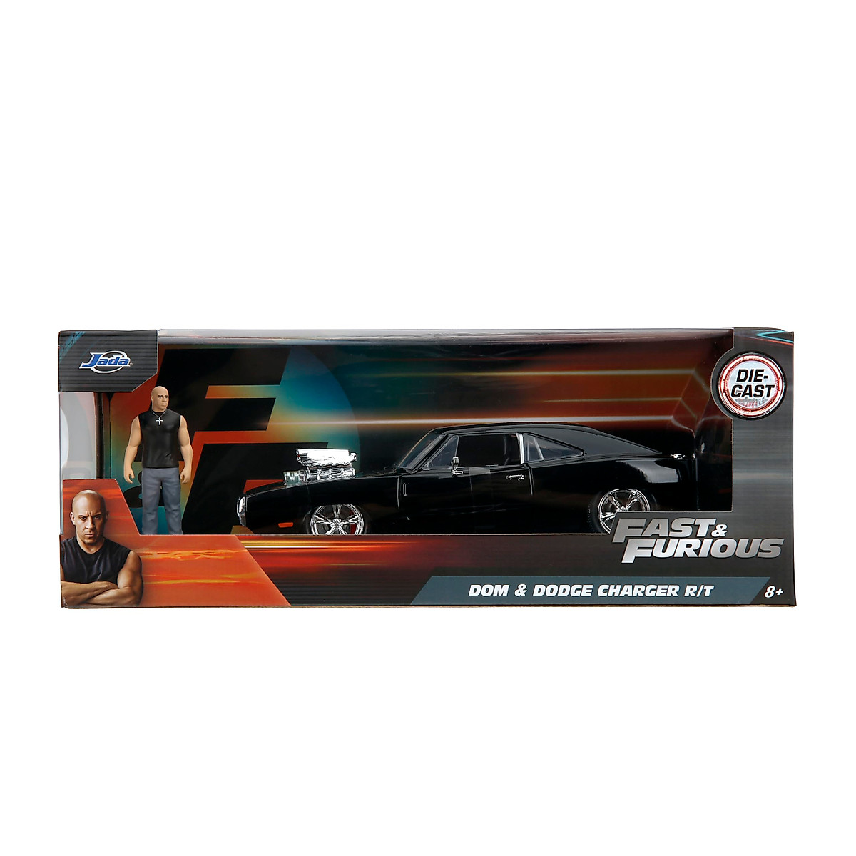 Fast & Furious 1:24 Dom's Dodge Charger Die-cast Car & 2.75" Dominic Toretto Figure, Toys for Kids and Adults
