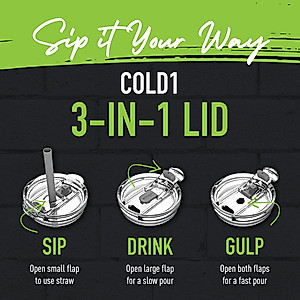 REDUCE Cold1 40 oz Tumbler with Handle - Vacuum Insulated Stainless Steel Water Bottle for Home, Office or Car, Reusable Mug with Straw or Leakproof Flip Lid, Keeps Drinks Cold All Day- Gloss Cotton