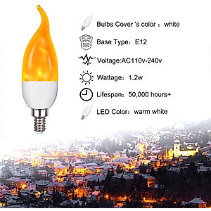 OHLGT E12 Flame Bulbs 2 Pack, 3 Mode LED Candelabra 2.0 Watt Warm White Chandelier 1800k Candle Light Bulbs, Flame Tip for Christmas Party Decorations