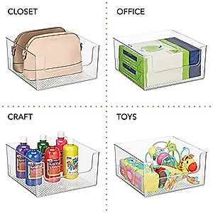 mDesign Modern Wide Plastic Open Front Dip Storage Organizer Bin Basket for Closet Organization - Shelf, Cubby, Cabinet, and Cupboard Organizing Decor - Ligne Collection - 8 Pack - Clear