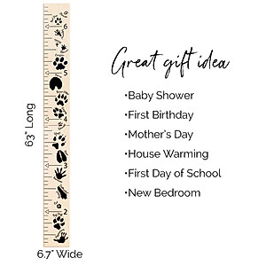 HEADWATERS STUDIO Kids Wooden Wall Growth Chart, Boys and Girls - Height Chart & Height Measurement Ruler for Wall - Kids Nursery Wall Decor and Room Hanging Wall Decor - Natural w/Animal Tracks