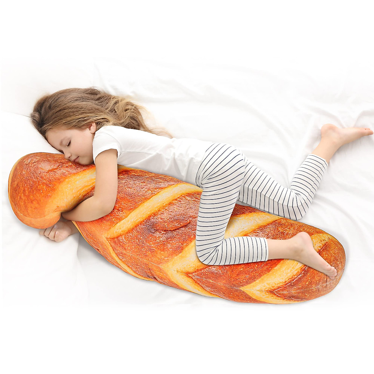 Yookeer 3D Simulation Bread Pillow 47.24 Inches Funny Food Pillow Giant Baguette Pillow Bread Body Plush Loaf of Bread Pillow Food Cushion for Valentine's Day Sleeping Decor