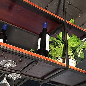 Ceiling Glass Rack Floating Shelves,Ceiling Shelf,Retro Bar Restaurant Iron Ceiling Mounted Storage Shelf/Hanging Decorative Floer Stand,Can Bear 65kg