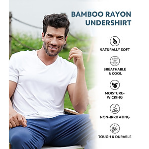 DAVID ARCHY Men's Undershirt Bamboo Rayon Moisture-Wicking White T-shirts Stretch V-neck Tees for Men, 3-Pack (XXL, White)