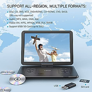 ieGeek 17.5" Portable DVD Player with 15.6" Swivel HD Large Screen, 6 Hrs 5000mAH Rechargeable Battery, High Volume Speaker, Support USB/SD Card/Sync TV, Car Charger, Remote Control, Region-Free