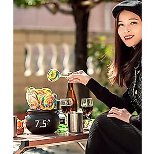 GLOCAMPING 7.5” Black Plastic Candy Cauldron Kettle, Plant Pot, Candy Holder, Halloween Party Favor Decoration