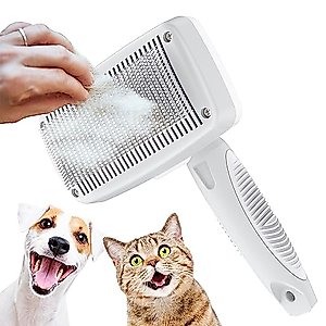 Crala Self-Cleaning Slicker Brush for Dogs & Cats, Grooming Combs for Short & Long-Haired Dogs, Cats, Rabbits & More - Gently Removes Loose Undercoat, Mats and Tangled Hair