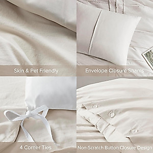 Comfort Spaces Cream King Size Duvet Cover Set - 3 Pieces Pintuck Pleated Duvet Cover King, All Season Lightweight, Extra Softness Pre-Washed Microfiber King Bedding Cover Shams, King/Cal King