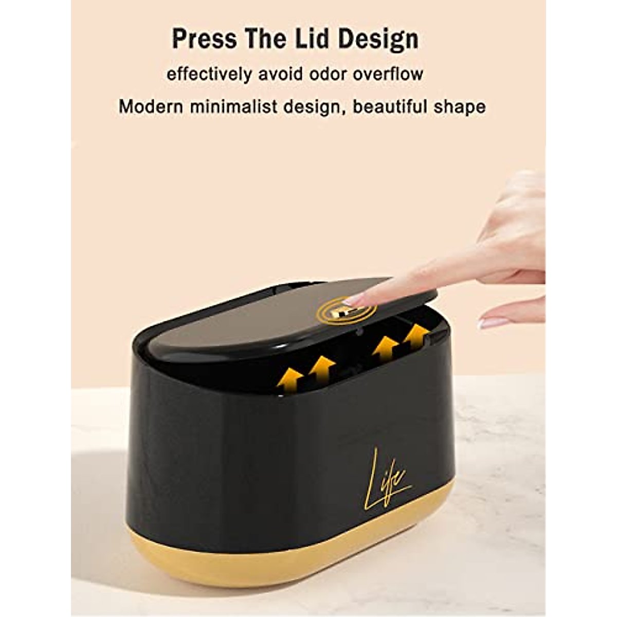 Mini Trash Can Tiny Garbage Can with Lid Modern High-Luxury Design Countertop Garbage Can for Desk ,Counter, Tabletop, 0.5 Gallon Trash Bin (White)