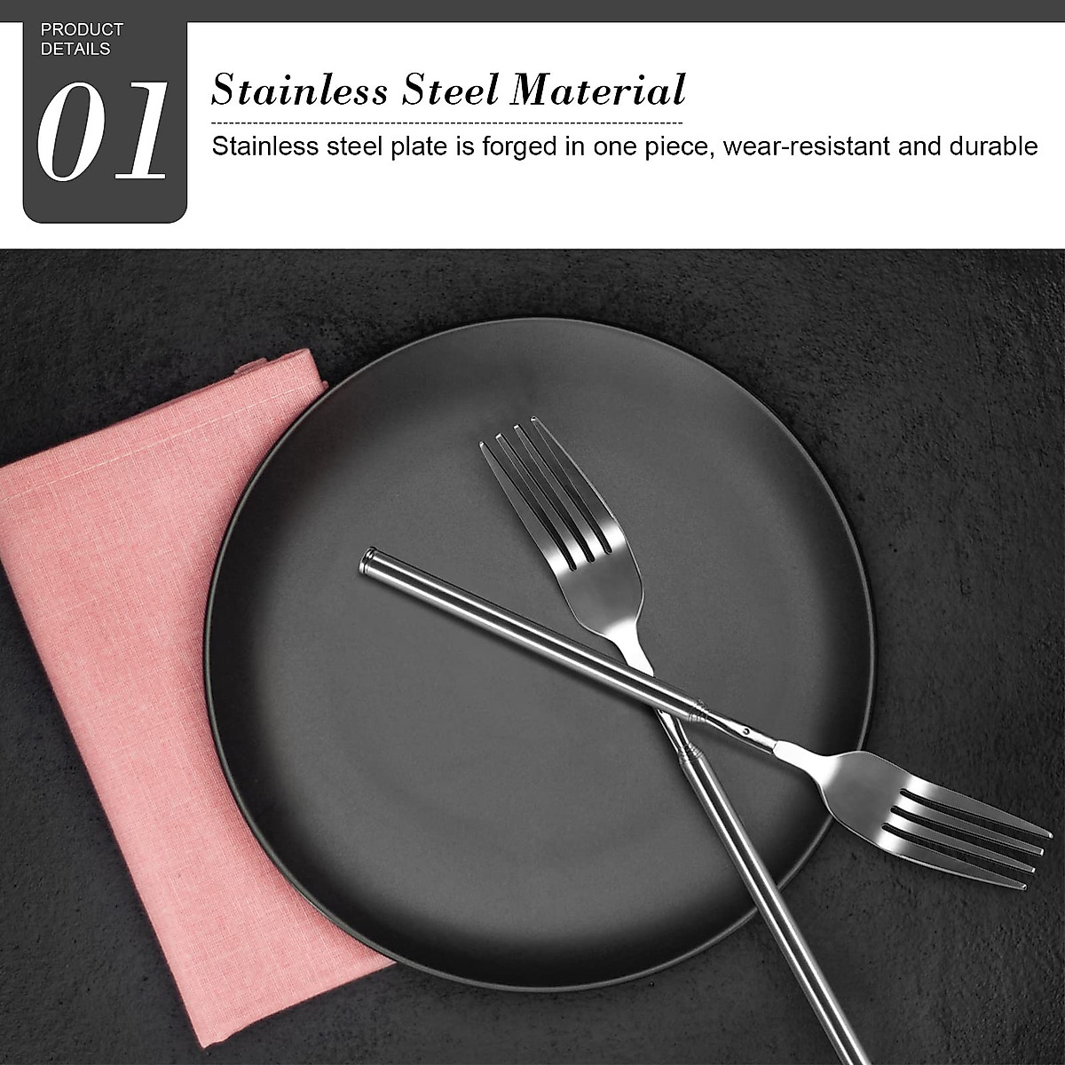 BBQ Telescopic Extendable Dinner Fork Fruit Dessert Long Handle Fork Cutlery-Extends for Barbecue Toasting Dinner Fruit Dessert 8.7 to 25.4 inch